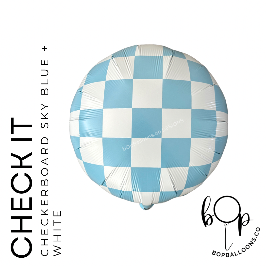 Check It: Light Blue and White Checkered Balloon – bOp Balloons