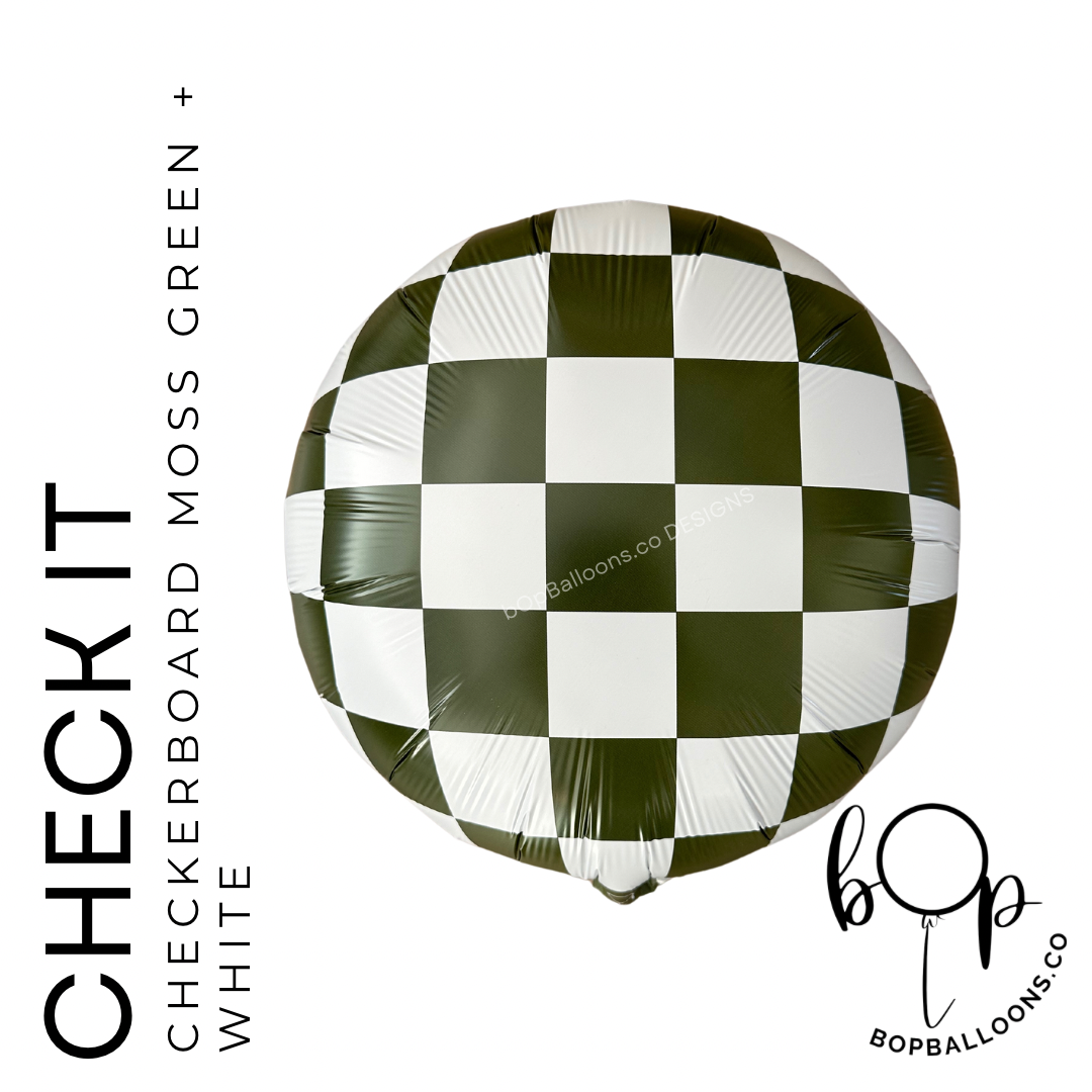 Check It: Moss Green and White Checkered Balloon – bOp Balloons