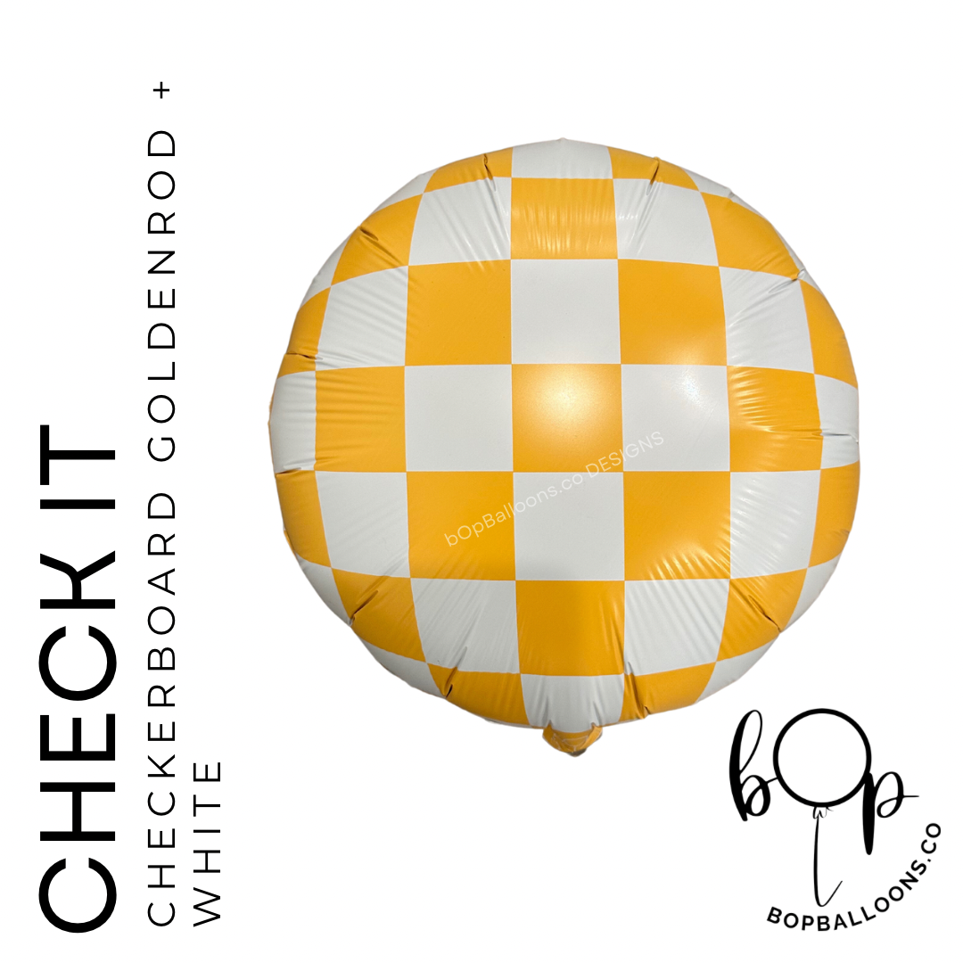 Check It: Goldenrod and White Checkered Balloon – bOp Balloons